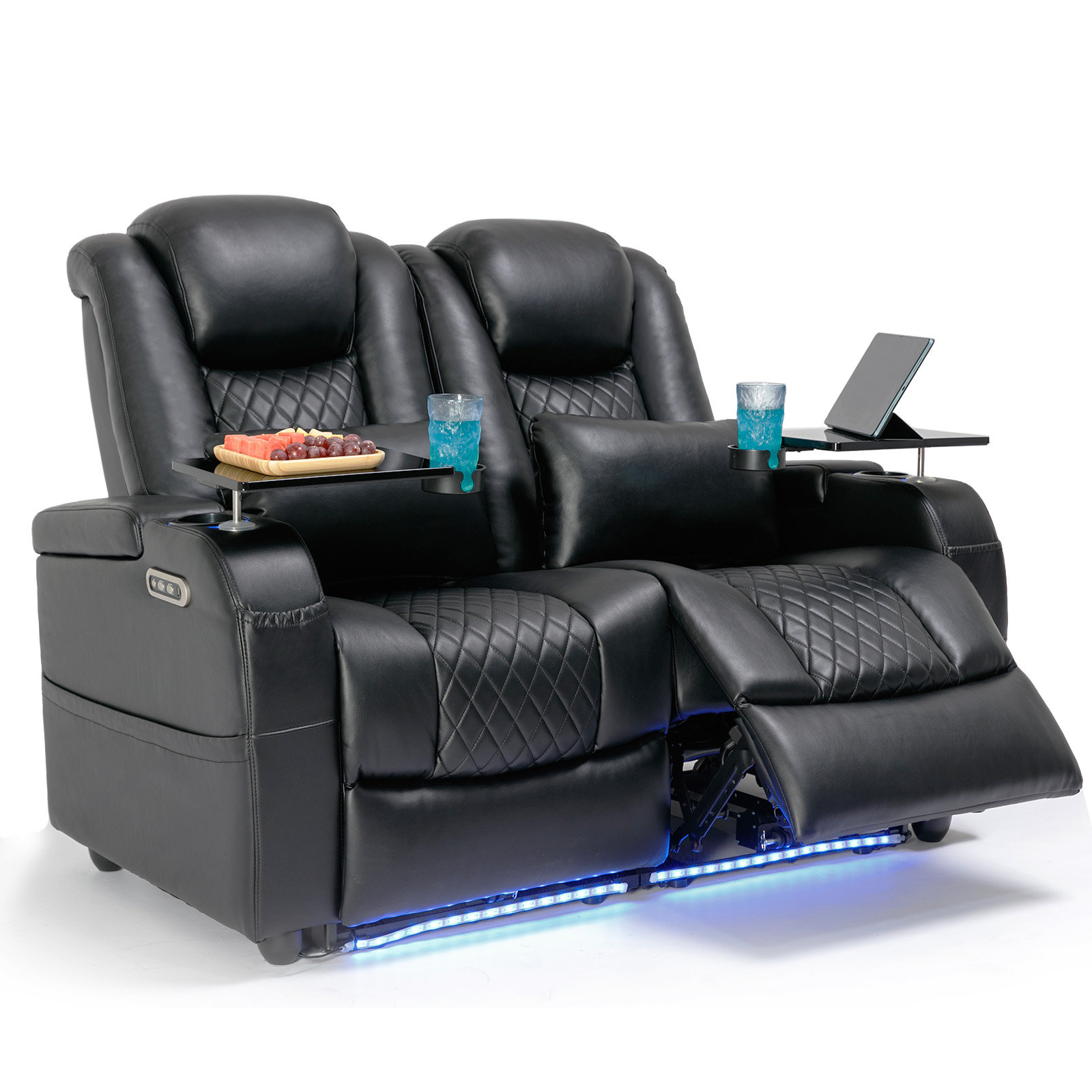 Wrought Studio Home Theater Seating Seats Game Movie Theater Chairs Theater Recliner Sofa With 7 Colors Ambient Lighting Lumbar Pillow Side Pocket Tray Table Power Recline Black Wayfair